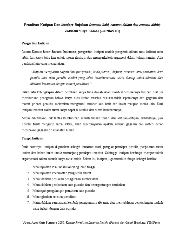 Penulisan Kutipan Dan Sumber Rujukan | PDF