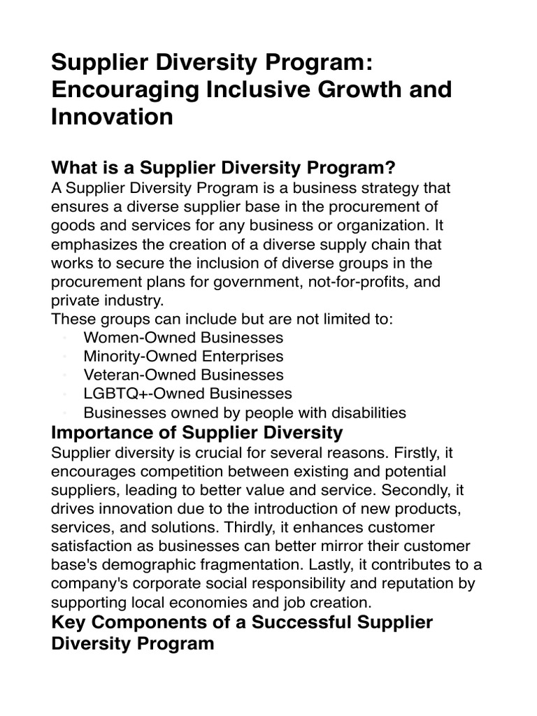 Supplier Diversity in Depth | PDF | Supply Chain | Procurement