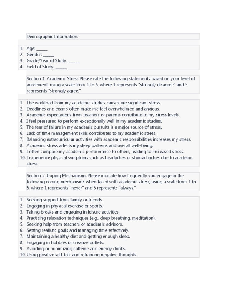 Questionnaire | PDF | Stress (Biology) | Relaxation (Psychology)