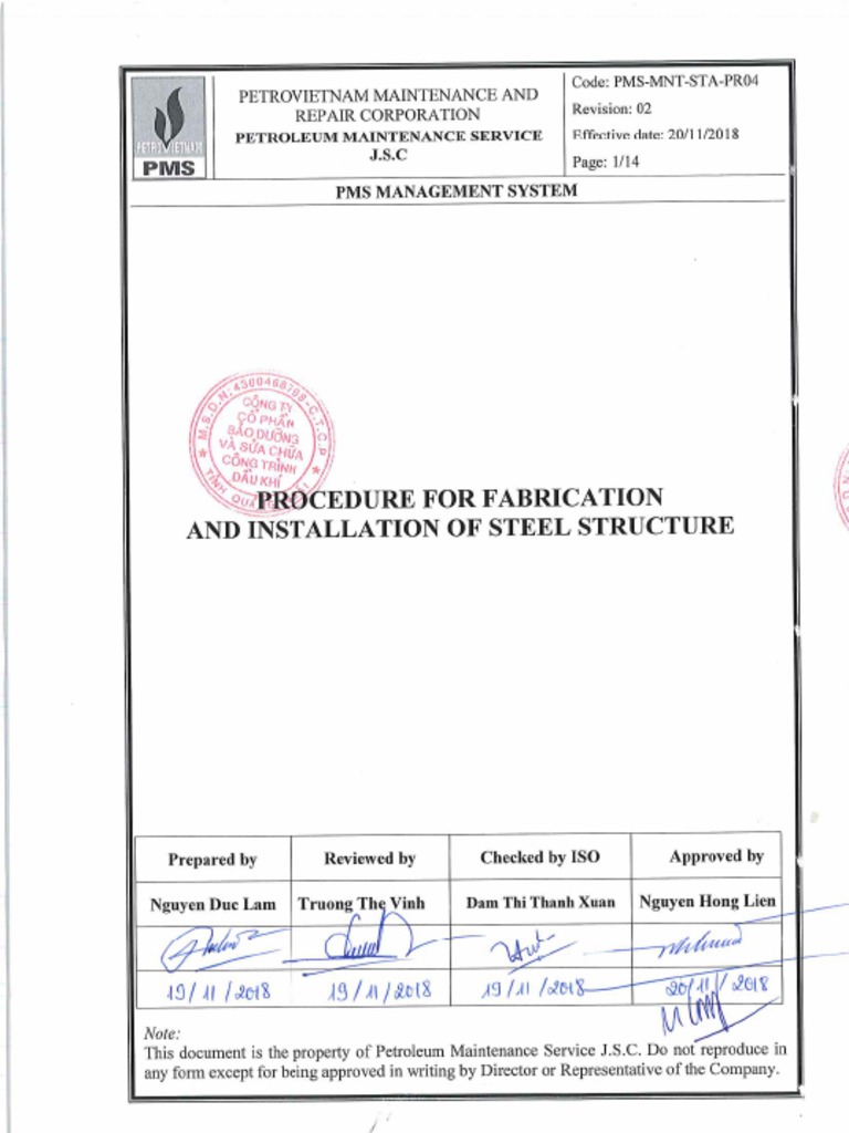 Procedure For Fabrication and Installation of Steel Structure | PDF