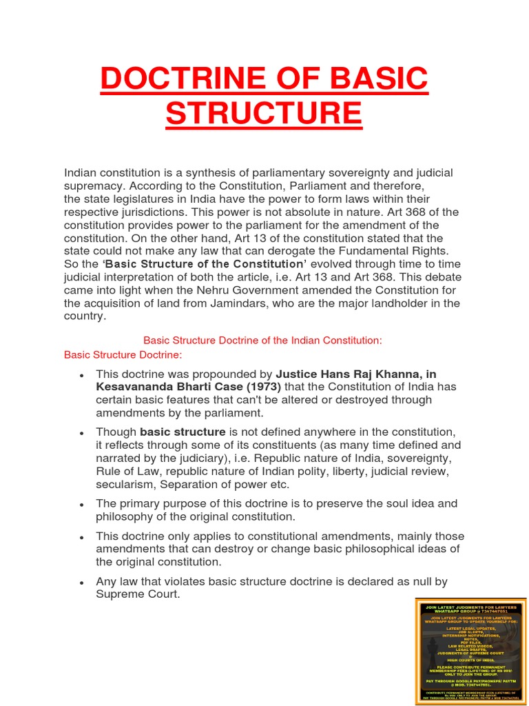 Basic Structure Doctrine of Indian Constitution | PDF | Supreme Court ...