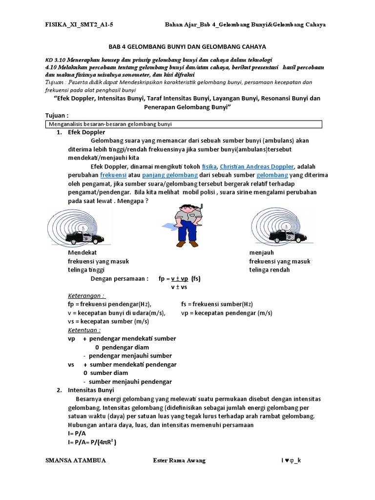 Bahan Ajar - Fisika XI - SMT 2 - Gel. Bunyi - Efek Doppler | PDF