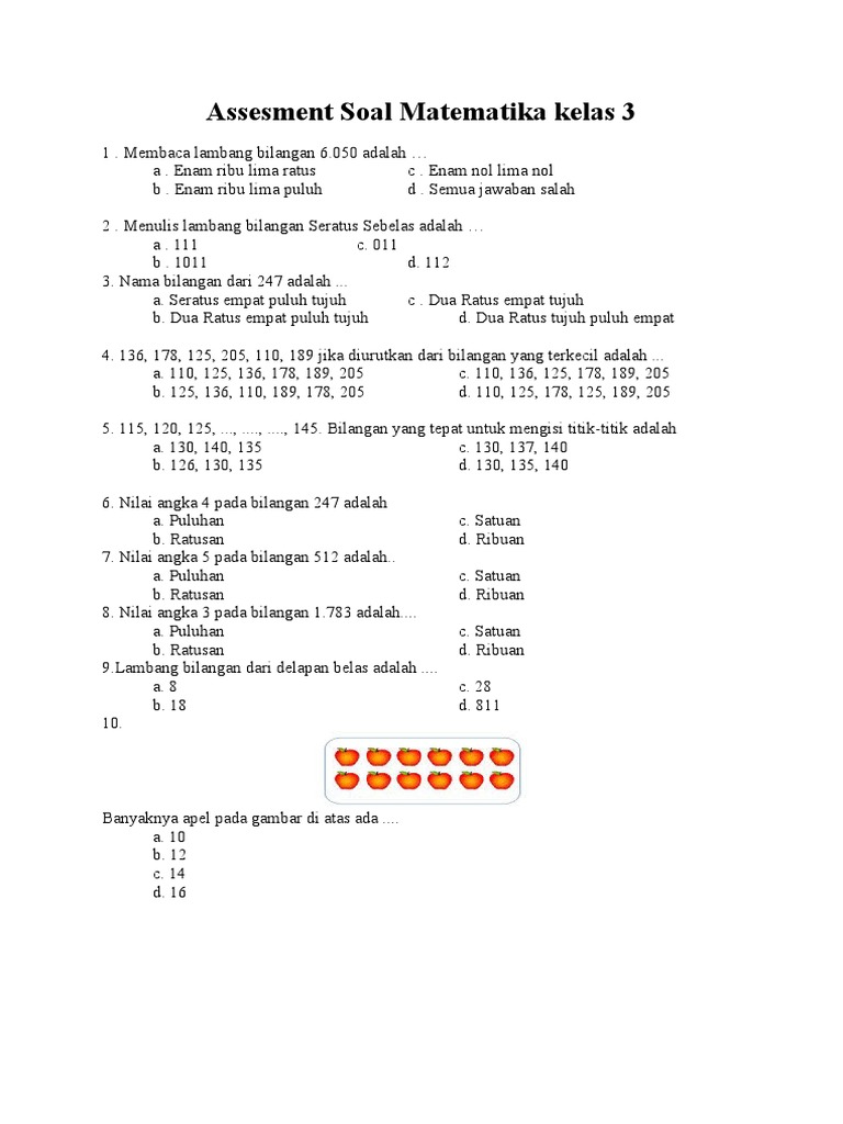 Assesment Soal Matematika Kelas 3 | PDF