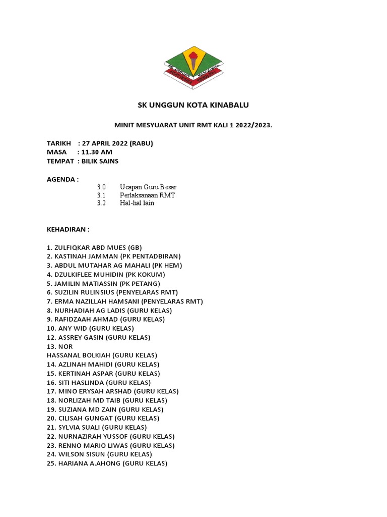 Minit Mesyuarat RMT-1 | PDF | Kesehatan Holistik