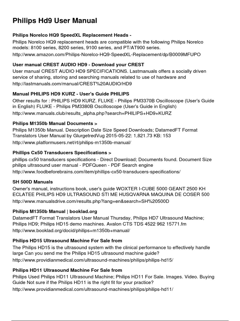 Philips HD9 User Manual Overview | PDF | Philips | Motor Vehicle