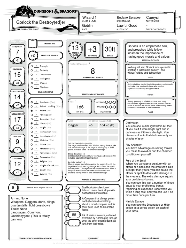 Gorlock the Destroyer Character Sheet | PDF | Role Playing Games