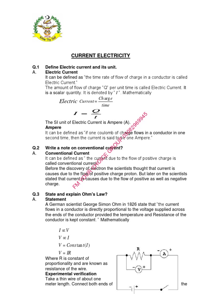 PHYSICS NOTES 14 Class 10th | PDF | Electric Power | Series And ...