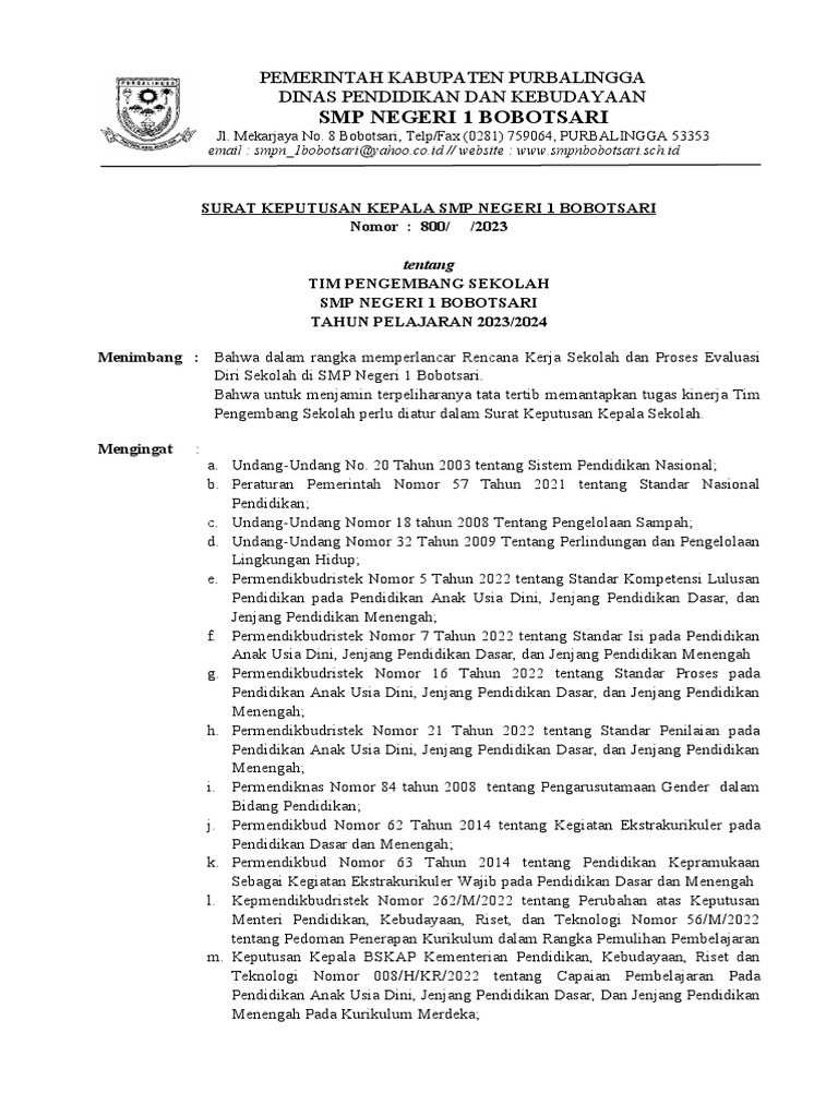 SK Tim Pengembang Sekolah | PDF | Karier & Perkembangan | Kesehatan ...