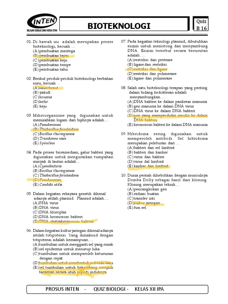 Kuis BIO 17 Bioteknologi 2020 | PDF