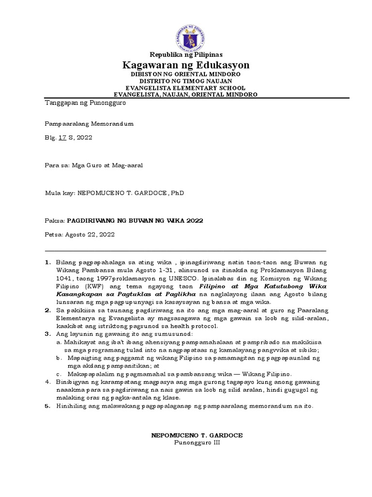 Buwan NG Wika Memo | PDF