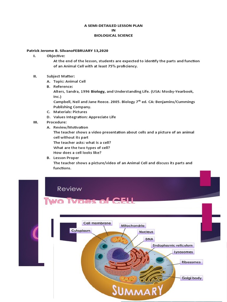 Lesson Plan Patrick | PDF | Cell (Biology) | Eukaryotes