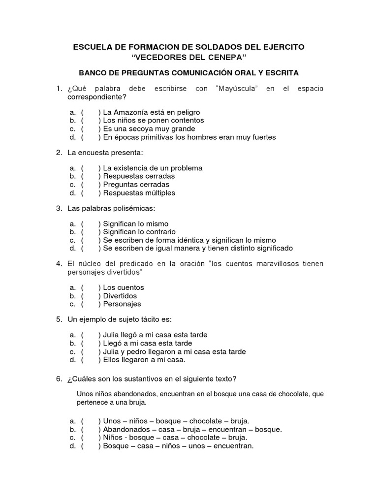 Banco de Preguntas Comunicacion Oral y Escrita Sin Respuestas | PDF ...