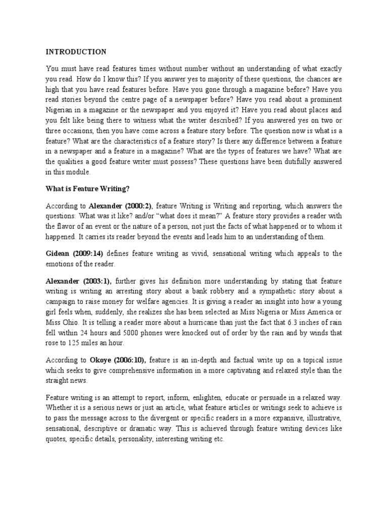 Feature Writing | PDF | News | Newspapers