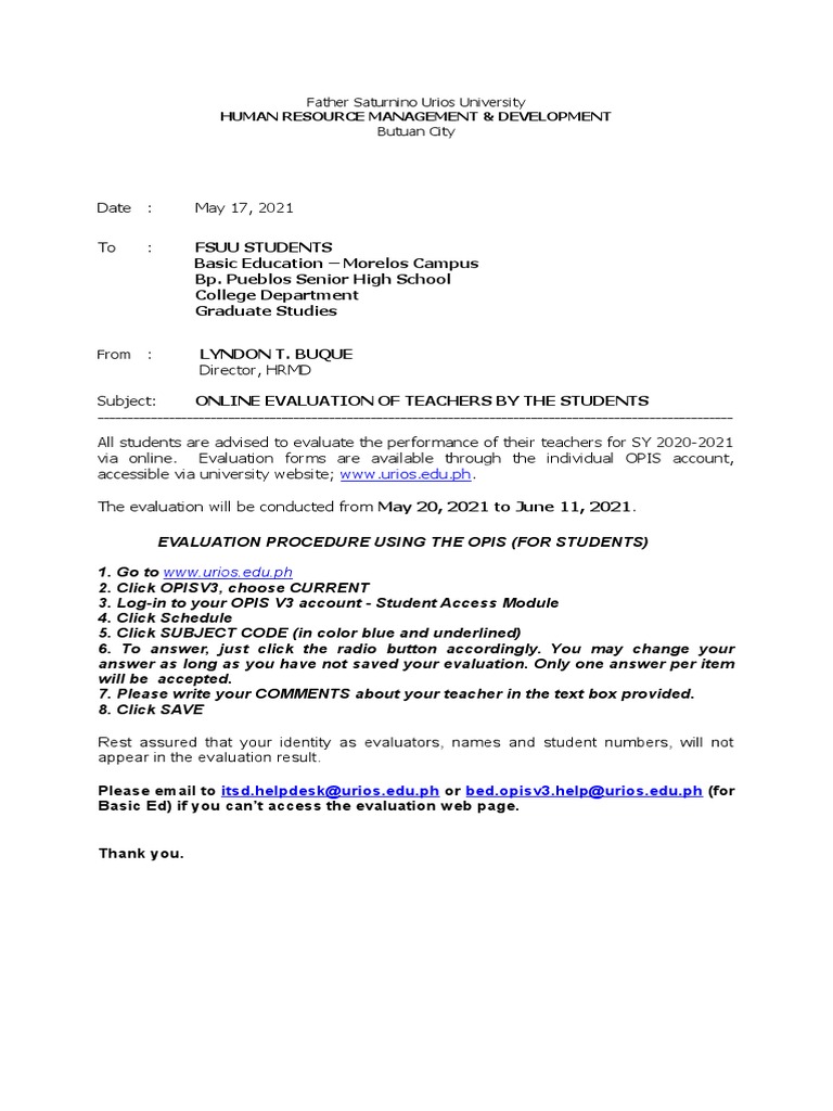 Memo. Evaluation Online 2021 | PDF