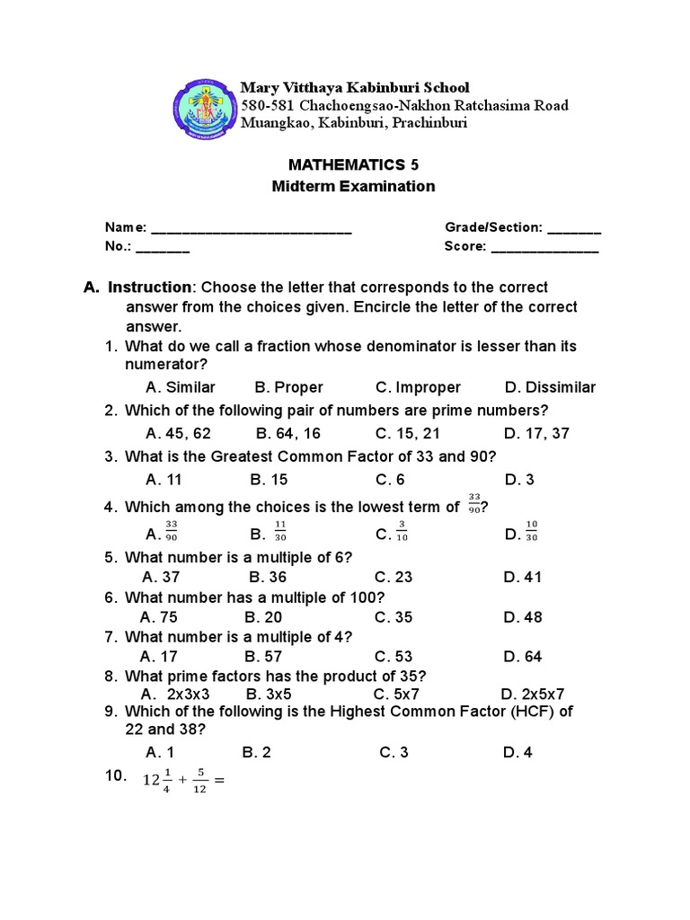 Grade 5 Exam | PDF | Mathematics | Arithmetic