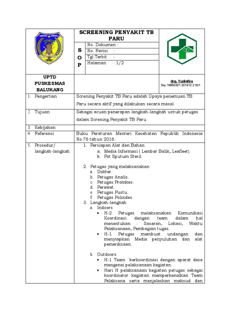 Budi Agung SOP BAB 4.4.1.5.1 Pemeriksaan TB Paru | PDF
