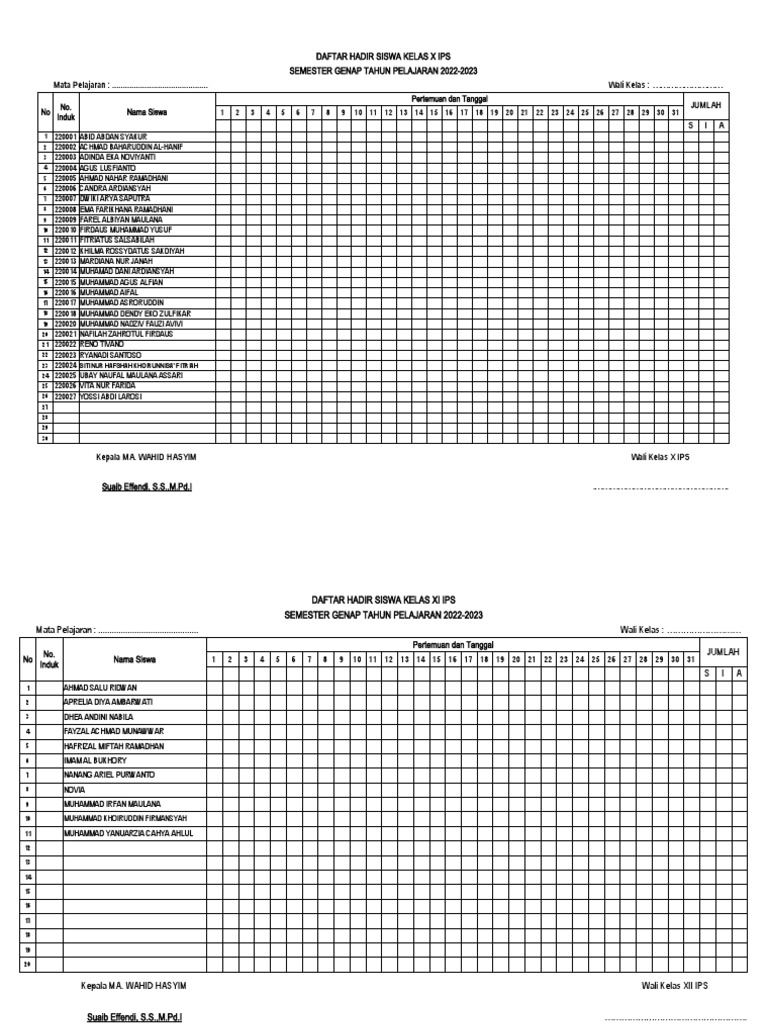Absen 2022-2023 | PDF