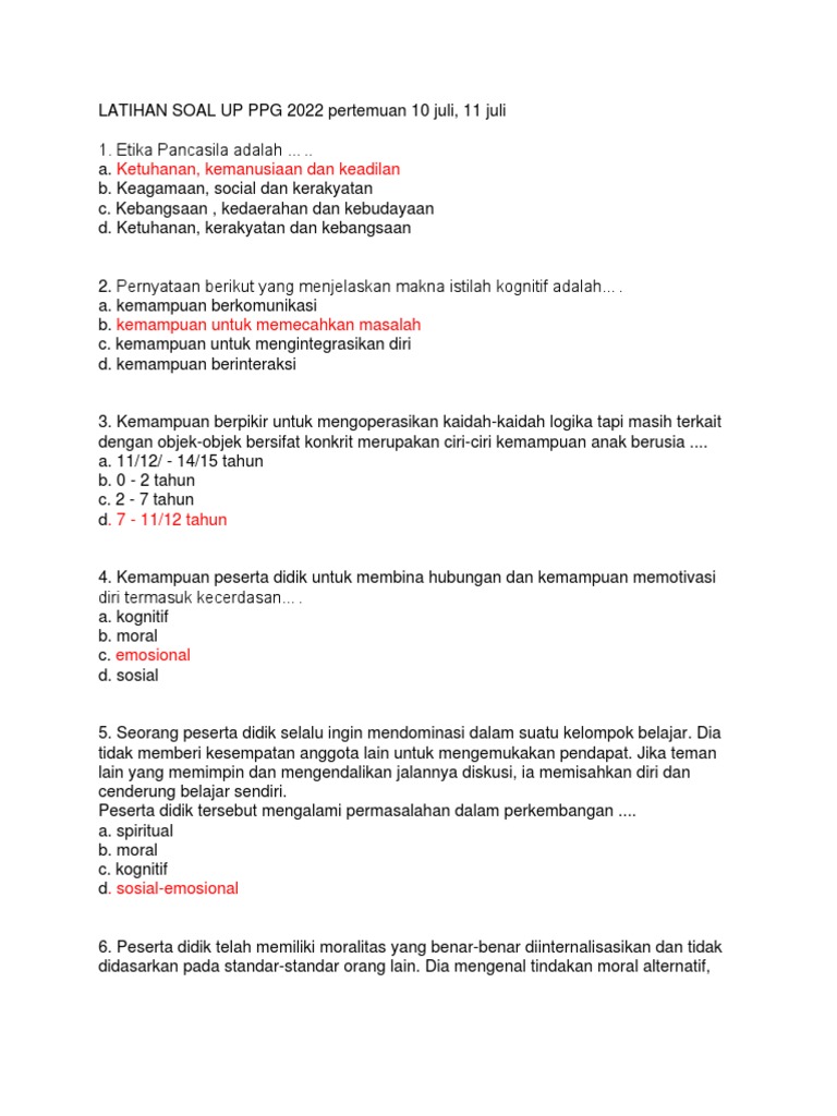Latihan Soal Up PPG - 1-Pertemuan 3-4 - (100 Soal) | PDF
