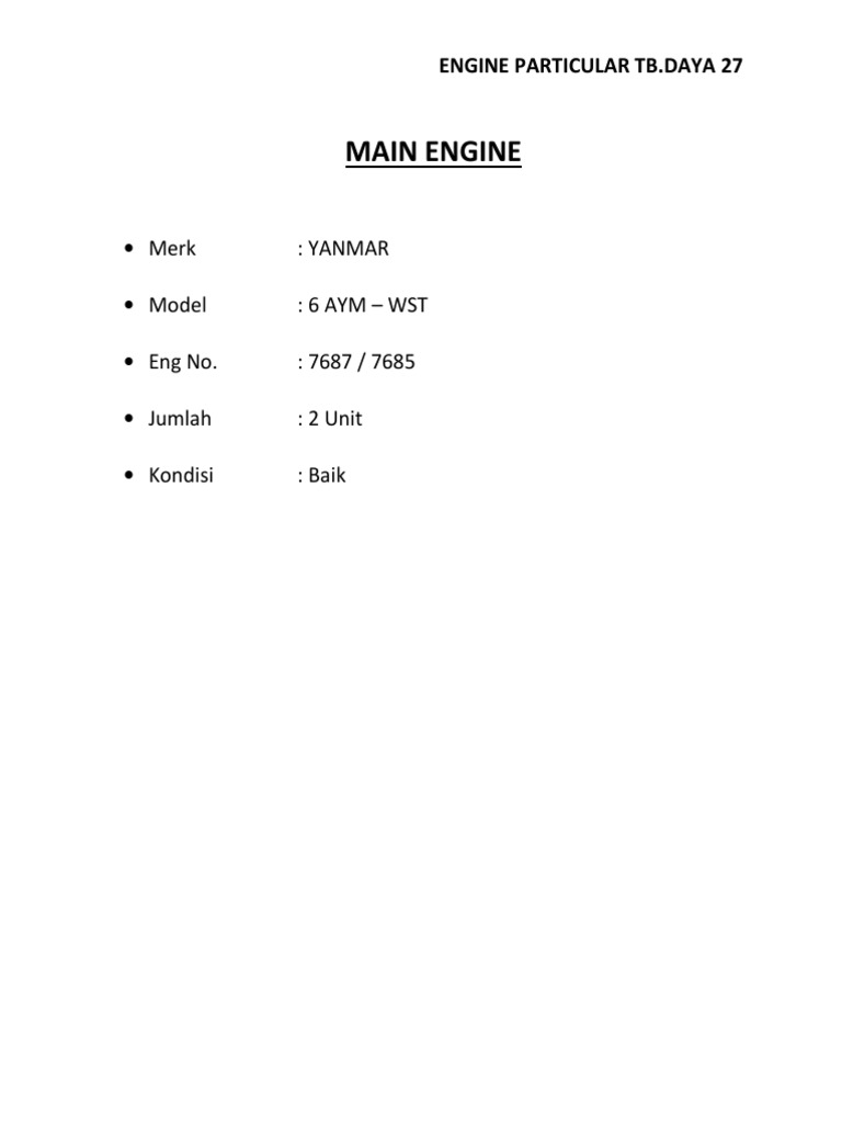 Marine Engine Specifications | PDF | Electricity | Metrology