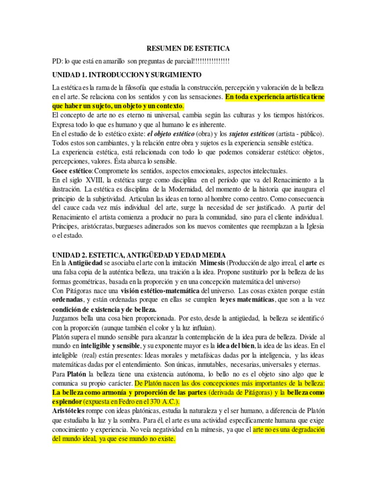 Resumen Estetica | PDF | Belleza | Platón