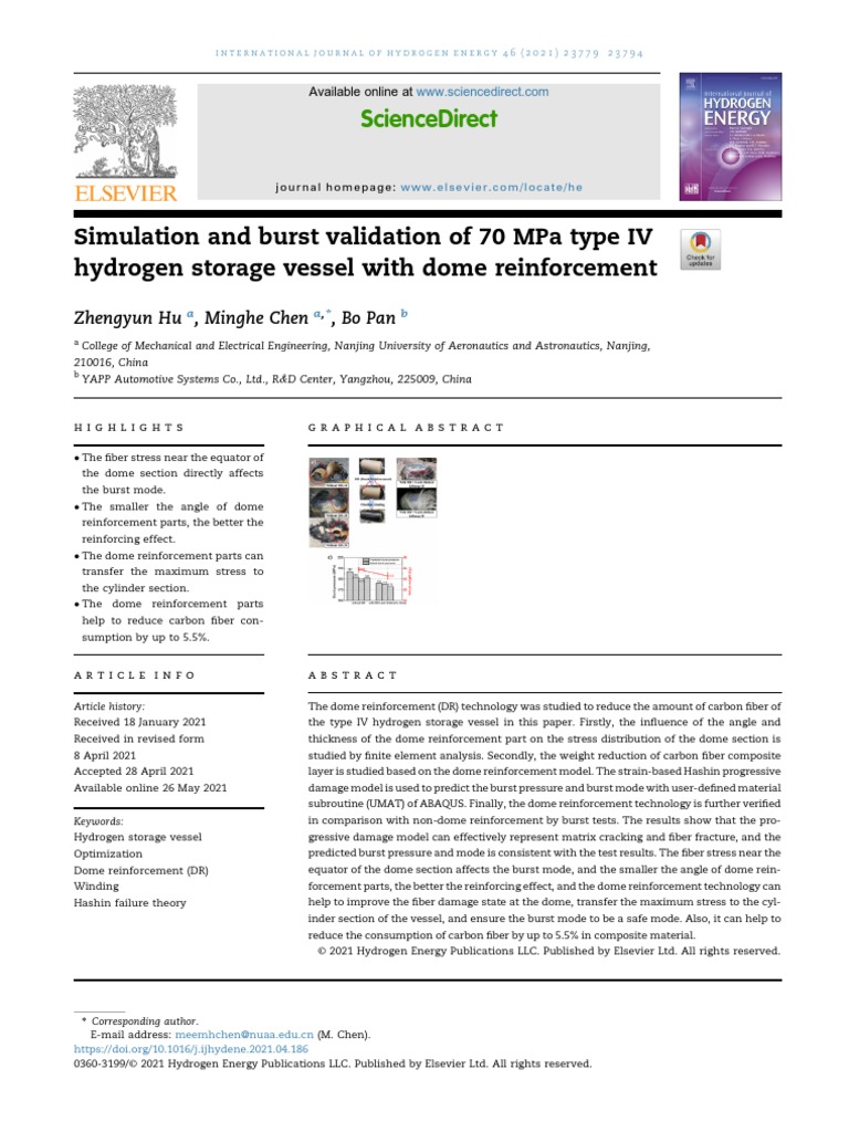 Simulation and Burst Validation of 70 MPa Type IV Hydrogen Storage ...