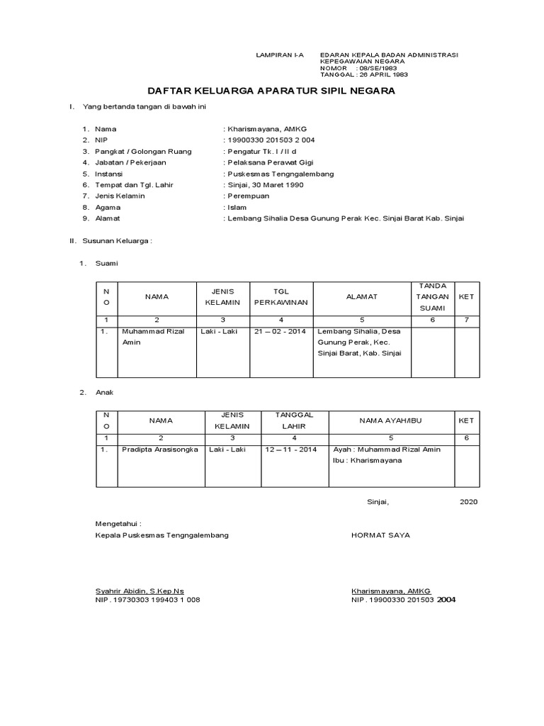 Daftar Keluarga Asn | PDF