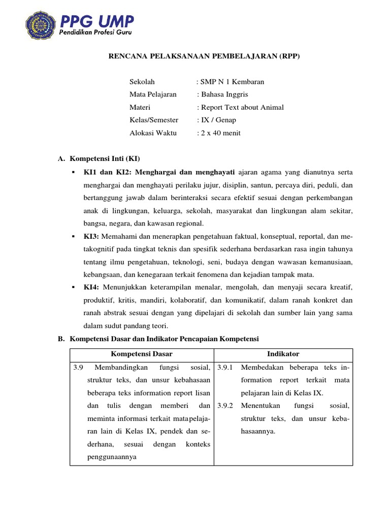 RPP Report Text Kelas 9 | PDF