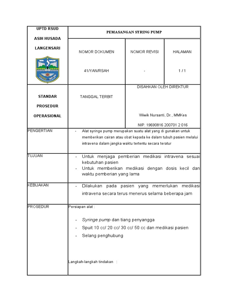 SOP Pemasangan Syringe Pump | PDF