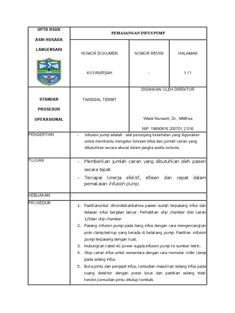 SOP Pemasangan Infus Pump | PDF