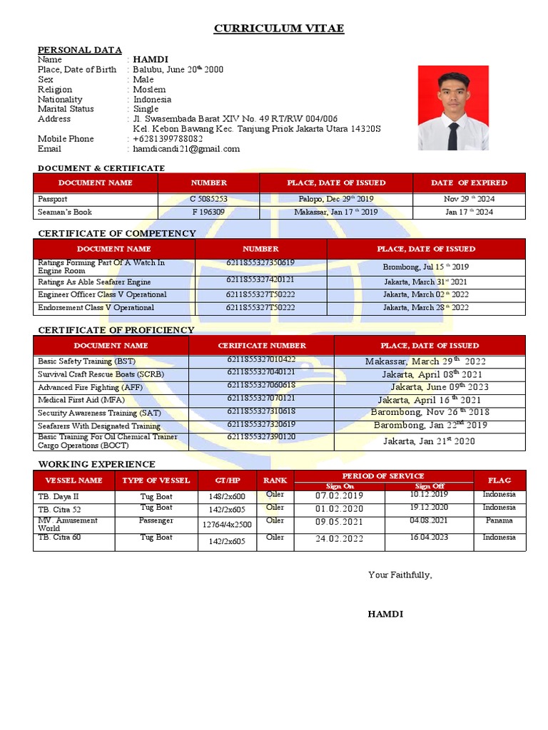 Curriculum Vitae - Hamdi | PDF | Water Transport | Shipping