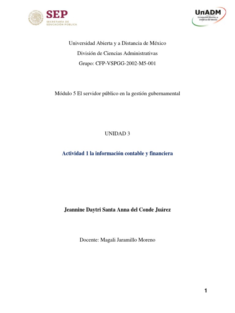 M5 U3 A1 JESJ Reflexion A | PDF | Contabilidad | Business