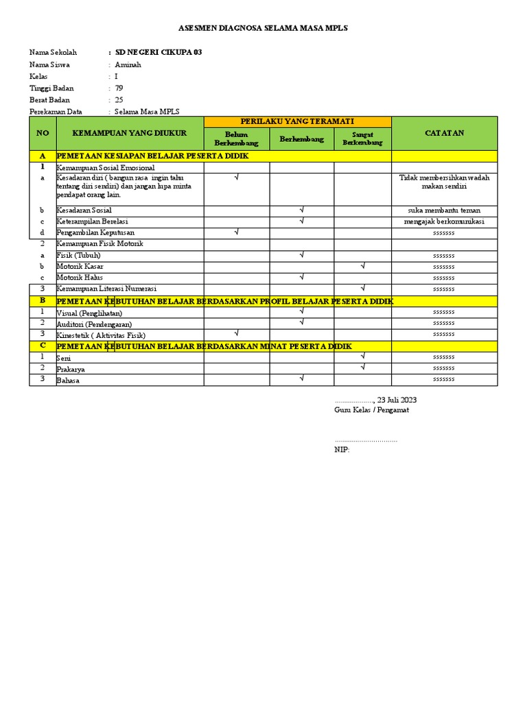 Form Asesmen Diagnosa | PDF