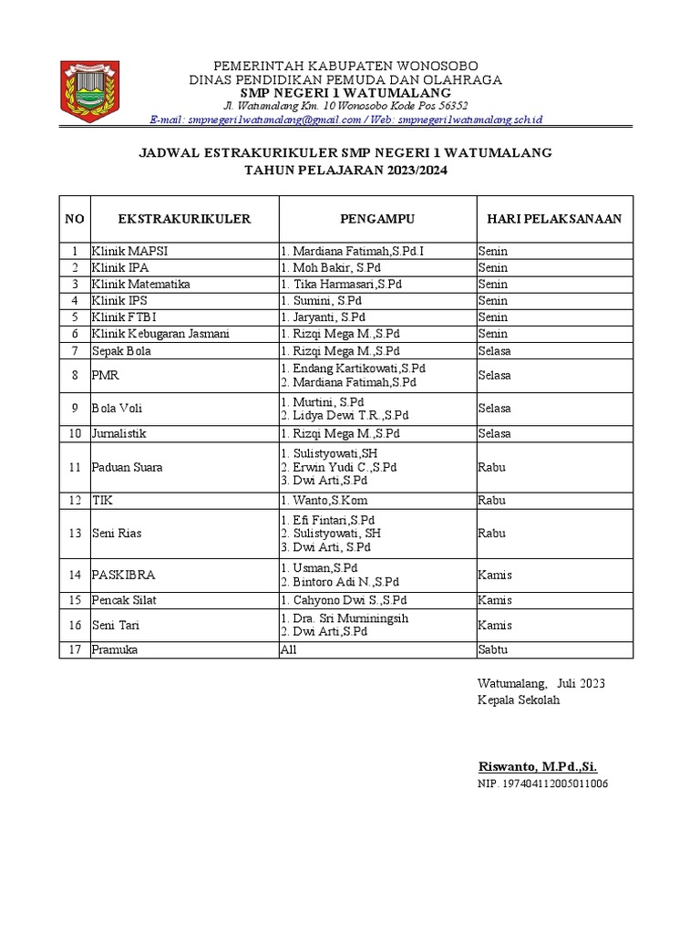 Jadwal Ekstra 2023-2024 | PDF