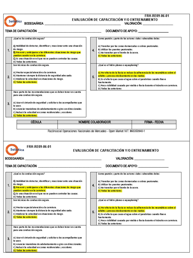 Evaluación de Capacitaci | PDF | Transporte | Vehículos