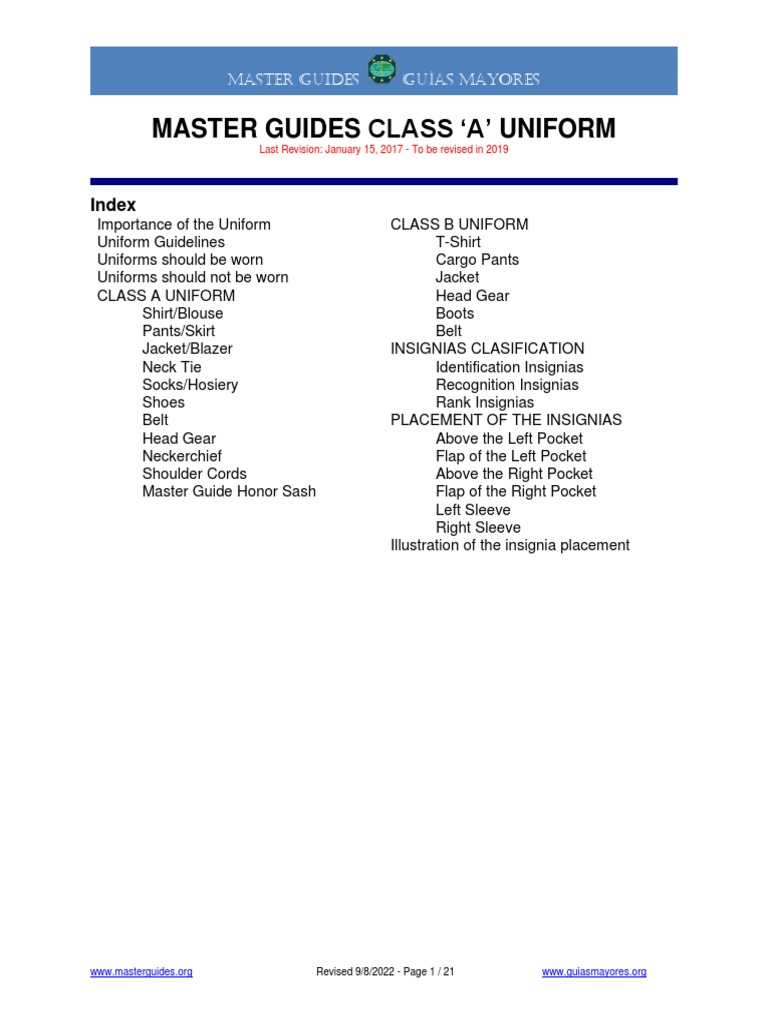 MG - Class A Uniform Guidelines Eng | PDF | Skirt | Trousers