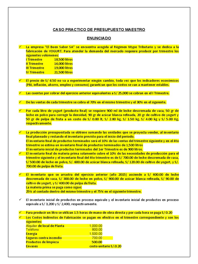 S15.s1 Caso Práctico de Presupuesto Maestro | PDF | Presupuesto | Inventario