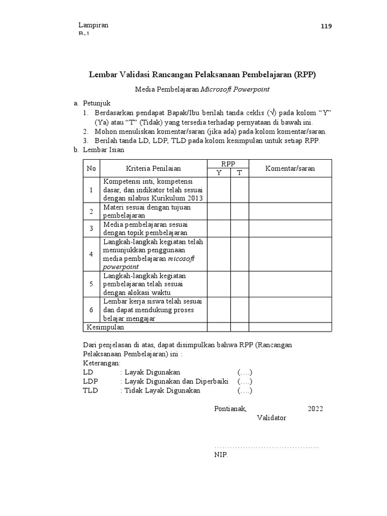 Lampiran B-1 Lembar Validasi Rancangan Pelaksanaan Pembelajaran Kelas Eksperimen | PDF | Karier ...