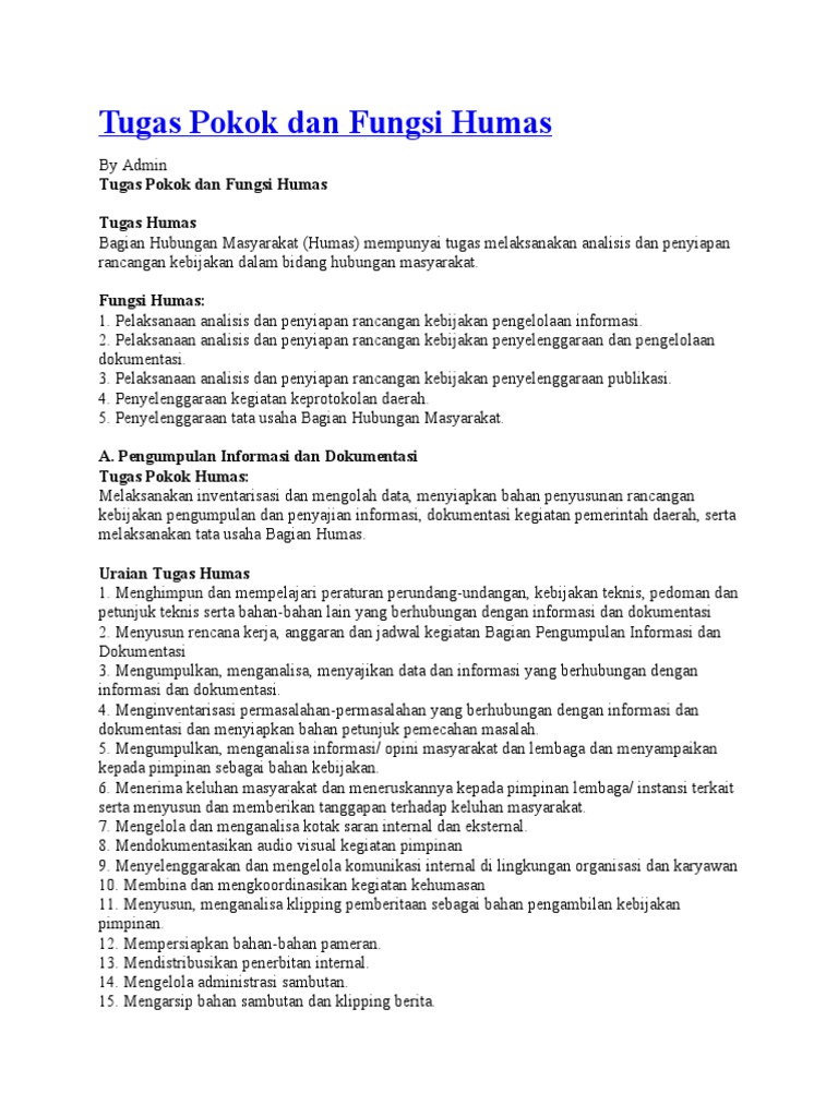 Tugas dan Fungsi Bagian Humas | PDF | Komputer