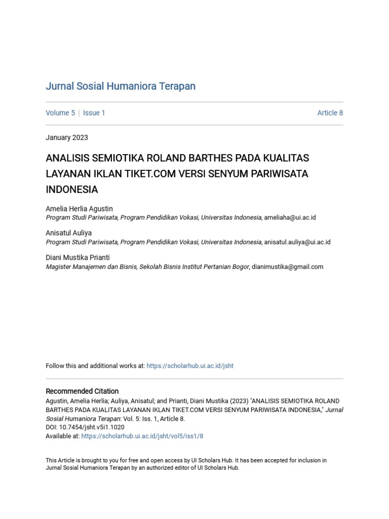 Analisis Semiotika Roland Barthes Pada Kualitas Layanan Iklan Tik | PDF