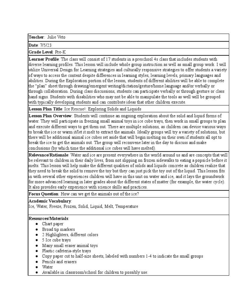 Julie Veto - Ice Rescue States of Matter Lesson Plan | PDF | Ice | Freezing