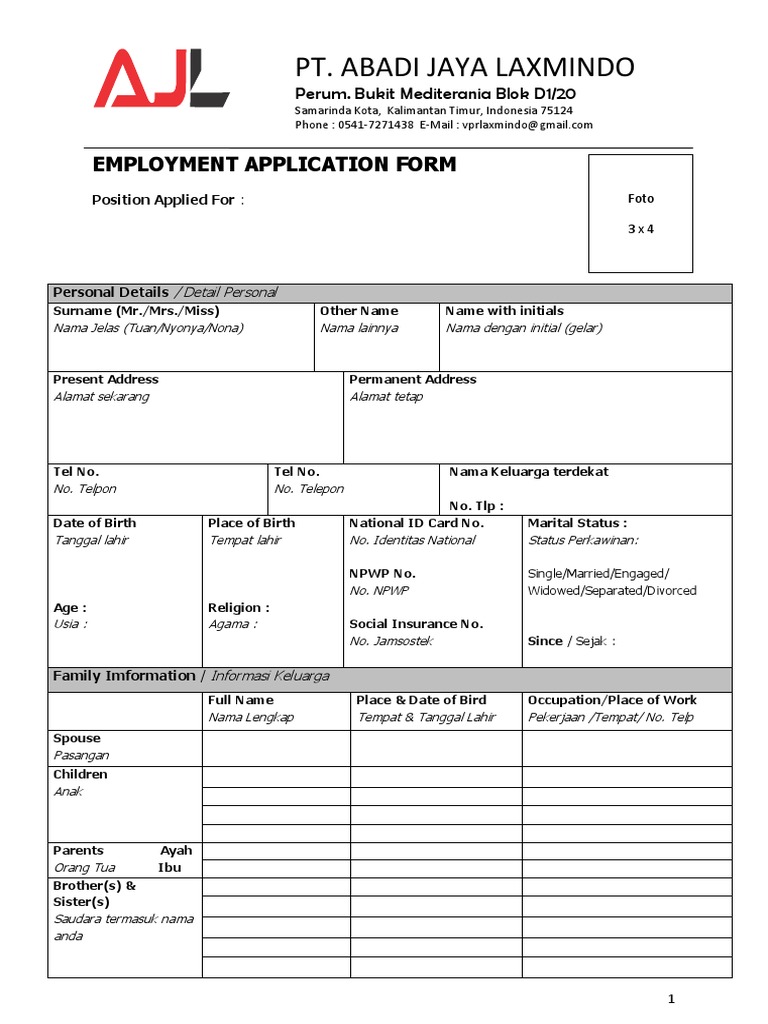 AJL Form Biodata Diri | PDF