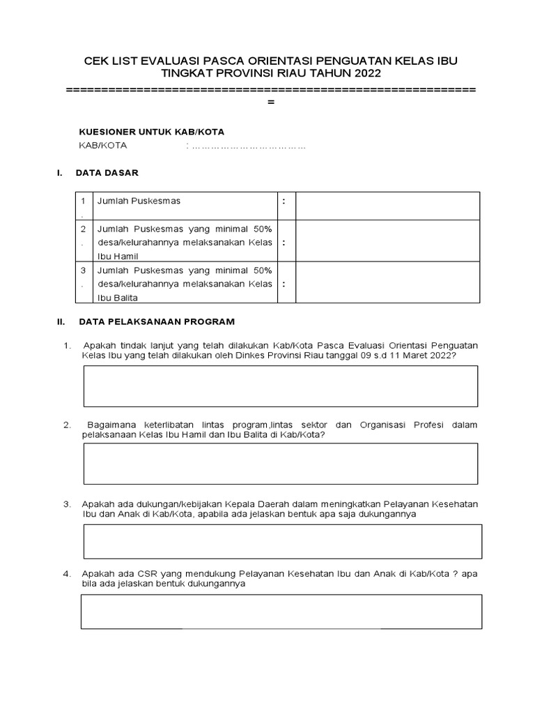 Ceklist Kelas Ibu 2022 | PDF