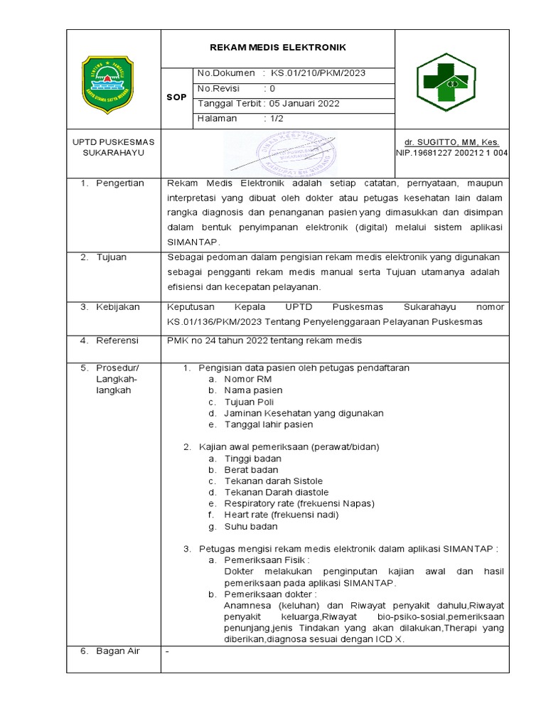 Sop Rekam Medis Elektronik | PDF | Kesehatan Holistik | Sains & Matematika