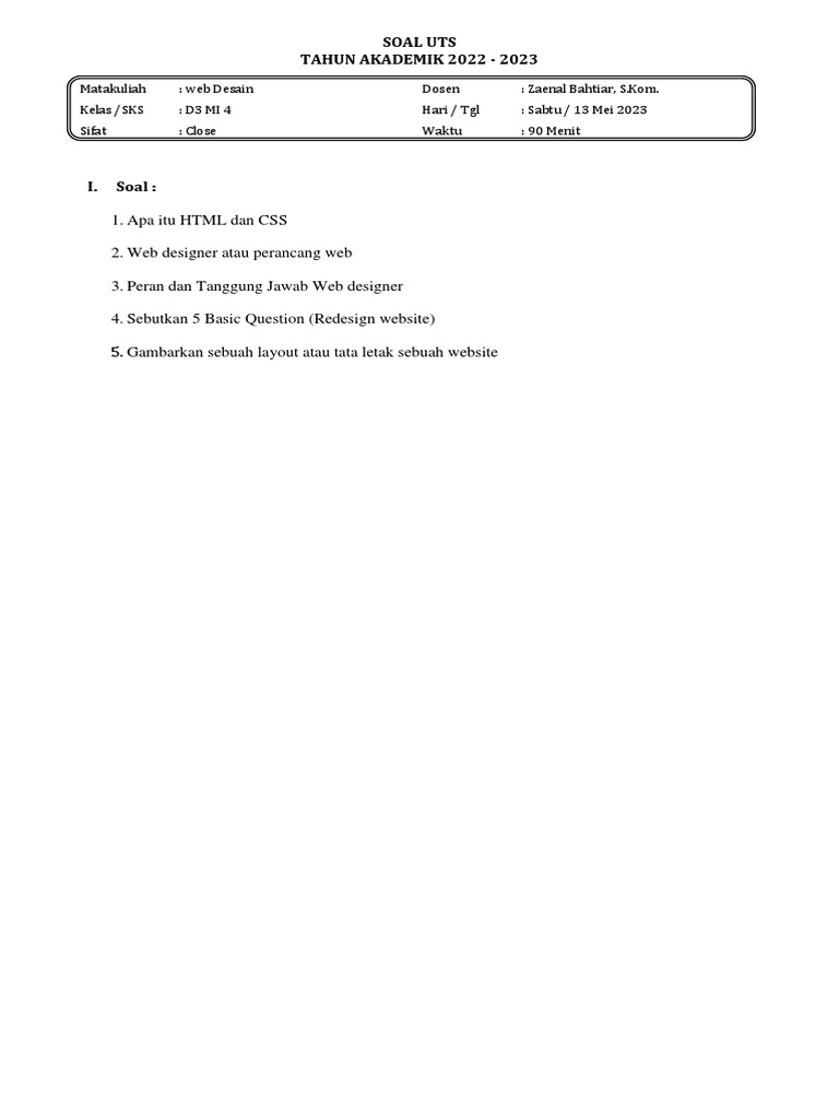 Soal UTS Web Design | PDF | Karier & Perkembangan