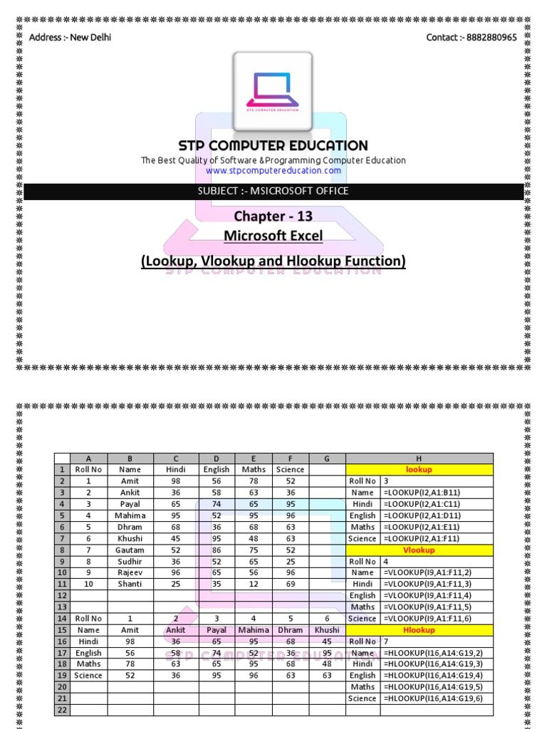 Chapter - 13 Microsoft Excel Lookup, Vlookup and Hlookup Function | PDF | Office Equipment ...