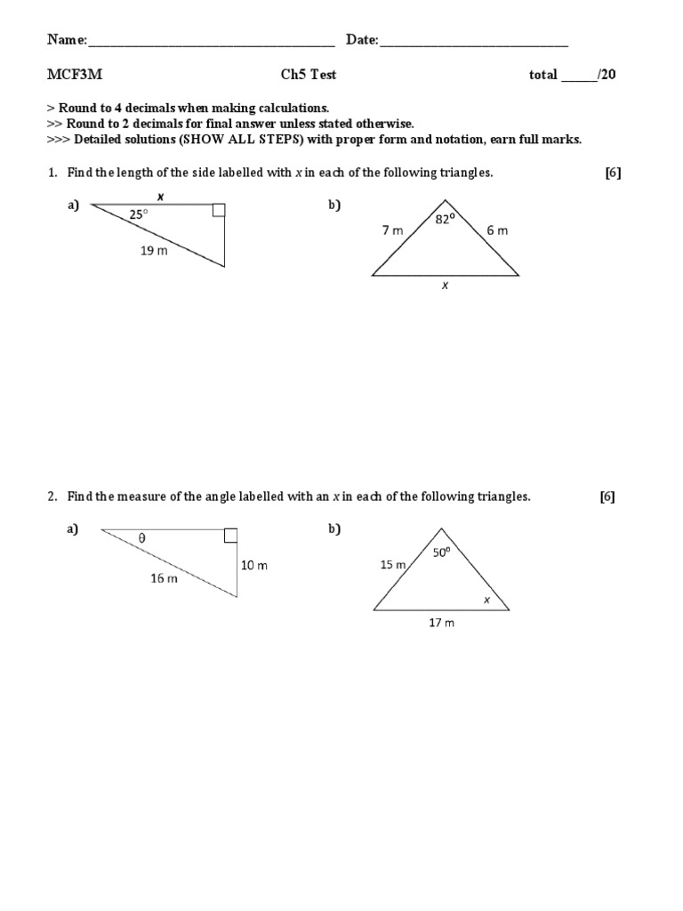 MCF3M Chapter 5 Test: Geometry Problems | PDF
