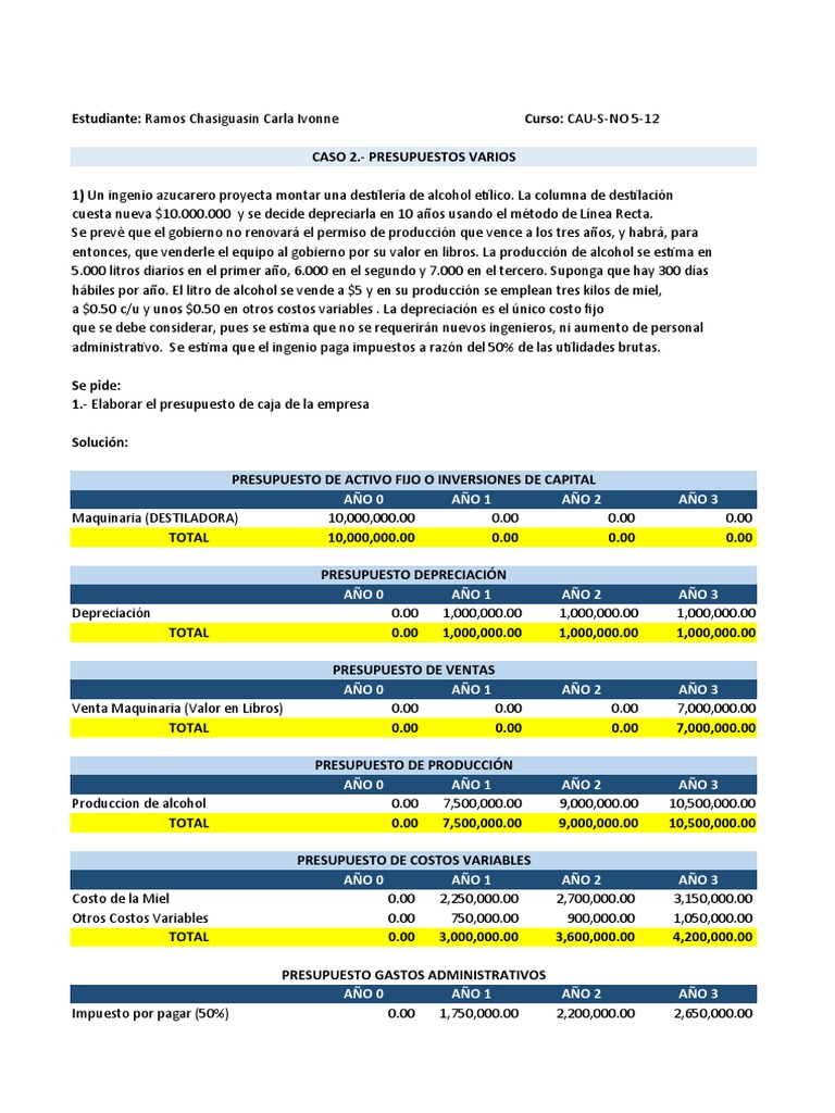 Tarea - Caso 2 Presupuestos | PDF | Presupuesto | Depreciación