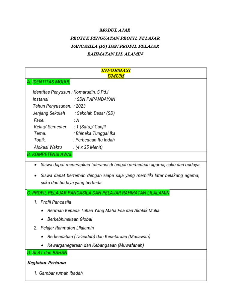 RPP-Modul Ajar P5 Dan PPRA - 3 | PDF