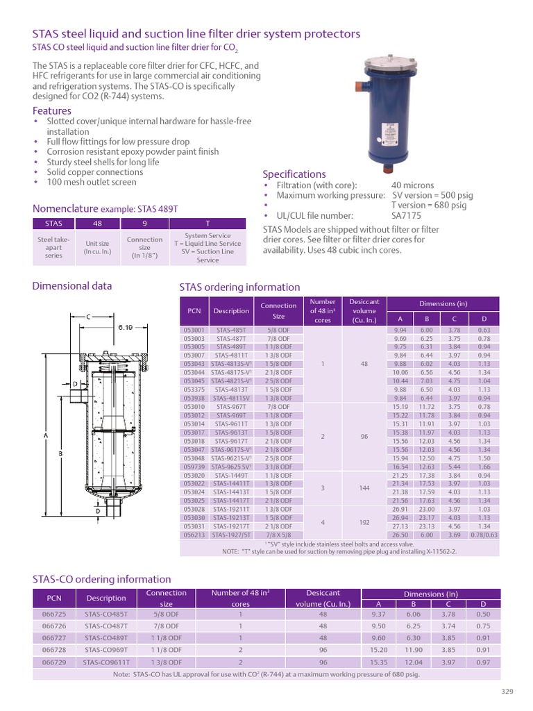STAS Filter Drier Specifications Guide | PDF | Mechanical Engineering ...
