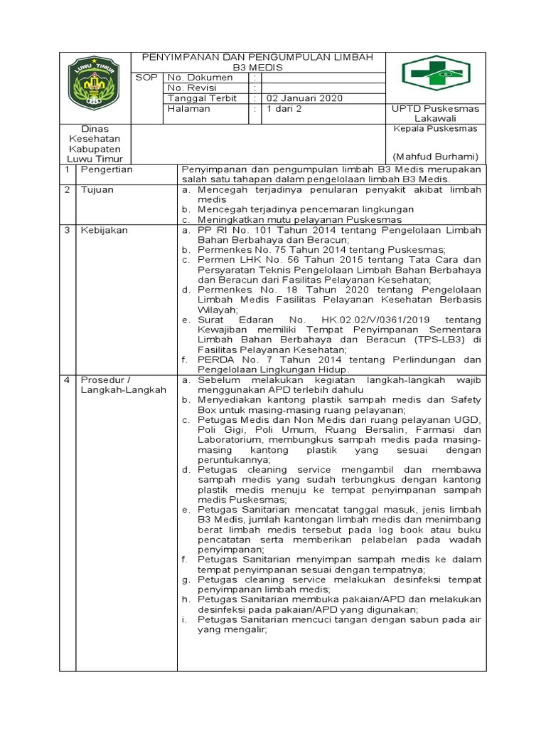 Sop Penyimpanan LB3 Medis | PDF